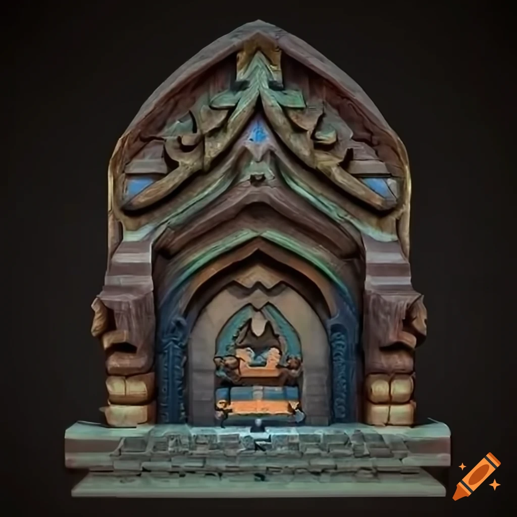 Sapphire zelda game in architectural stave carving style
