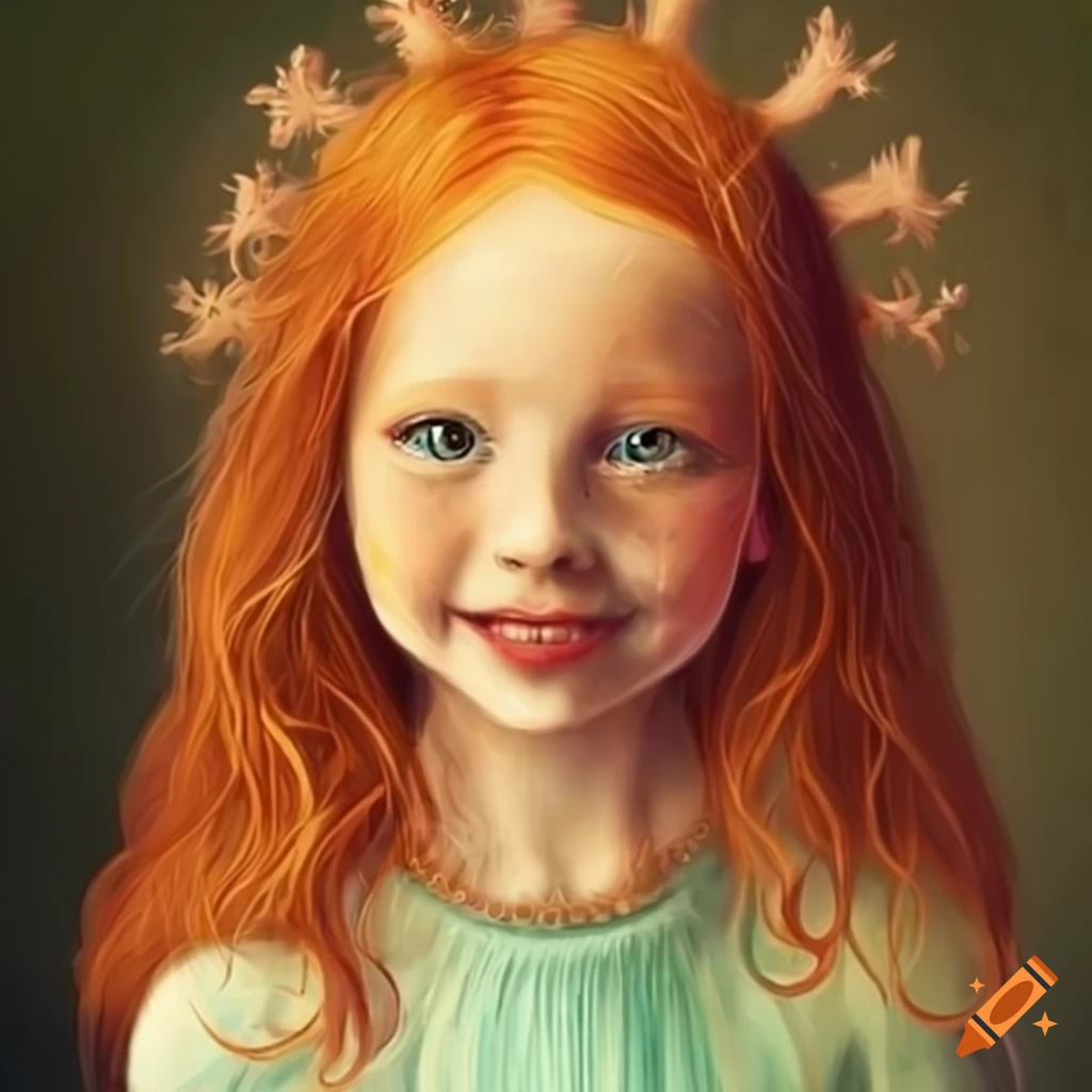 Adorable illustration of smiling ginger-haired dressed girls