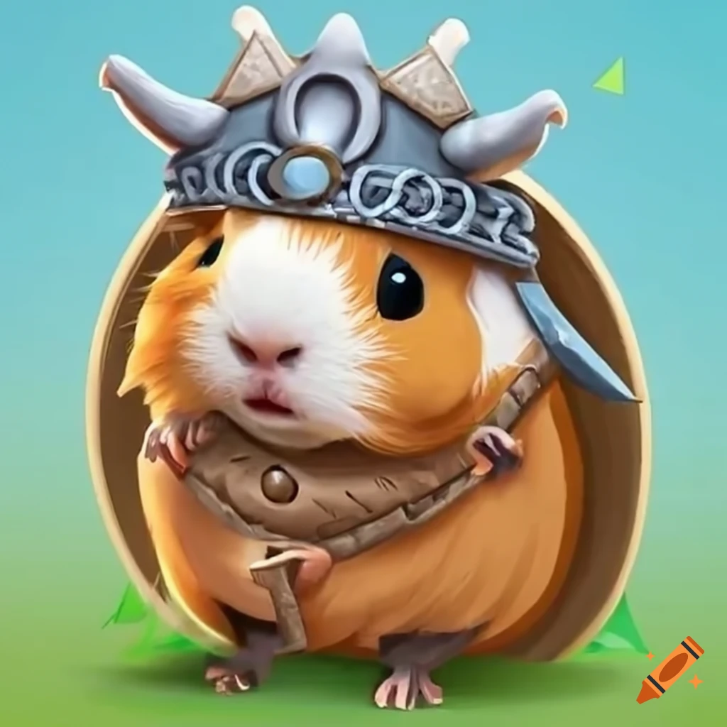 Cute guinea pig dressed as a viking with an axe on Craiyon
