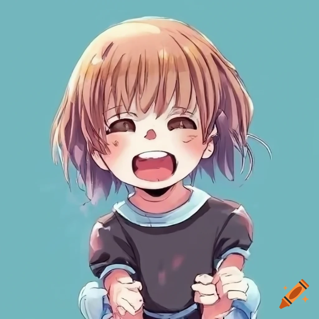 Adorable manga kid laughing uncontrollably
