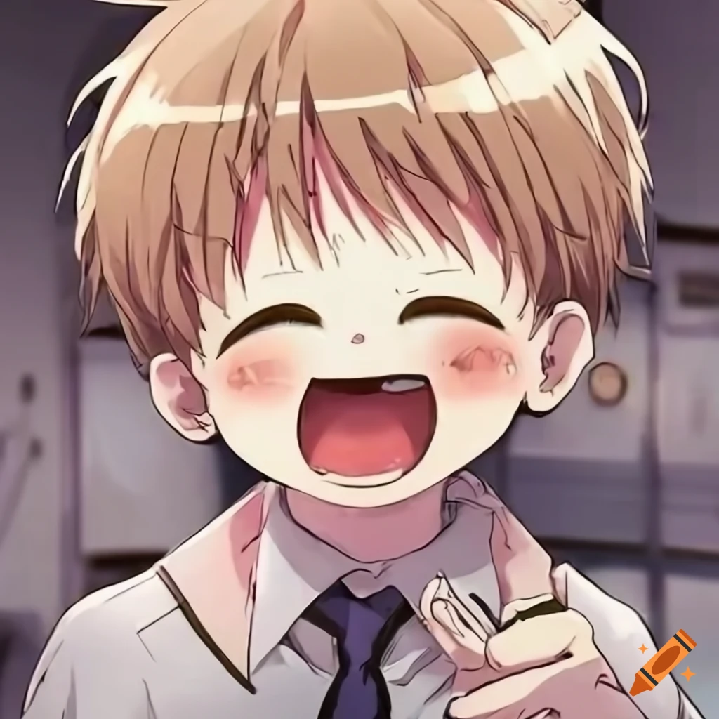 Cute manga kid laughing uncontrollably on Craiyon