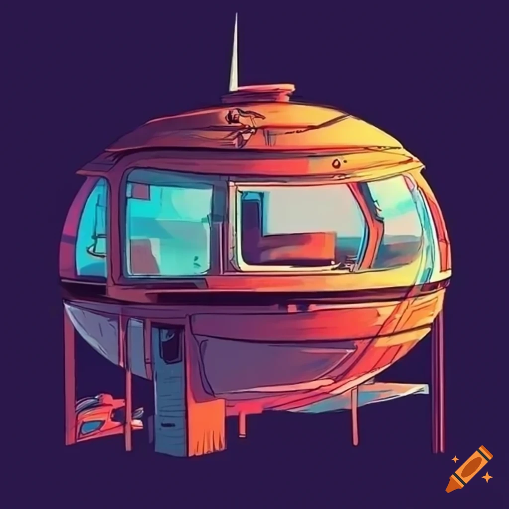 Retro futurism technical drawing of a unique living pod on Craiyon