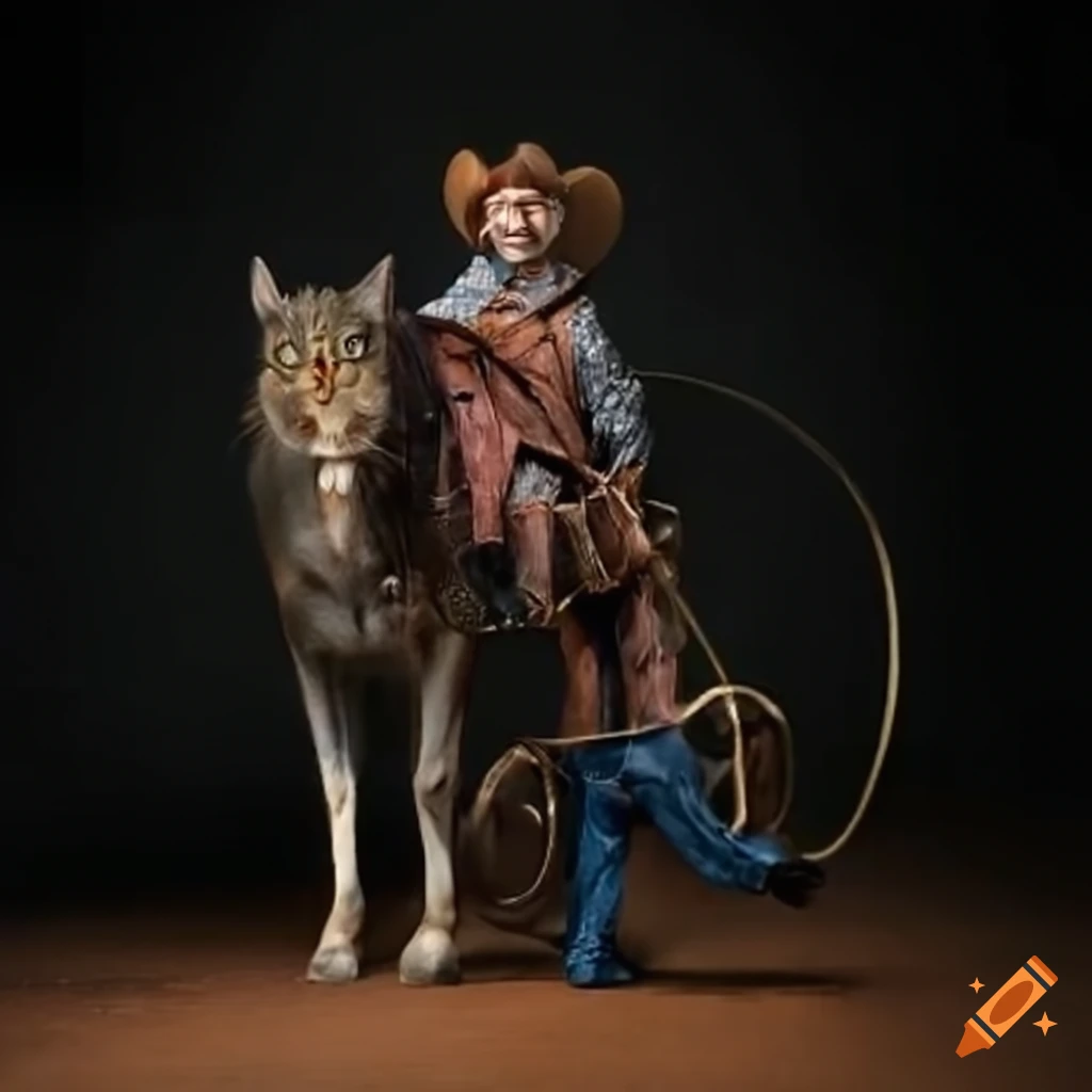 Cat cowboy riding a horse with a lasso on Craiyon