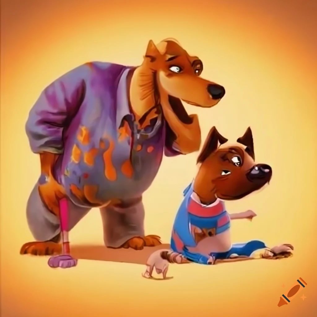 Anthro dogs sitcom family in 70s outfits