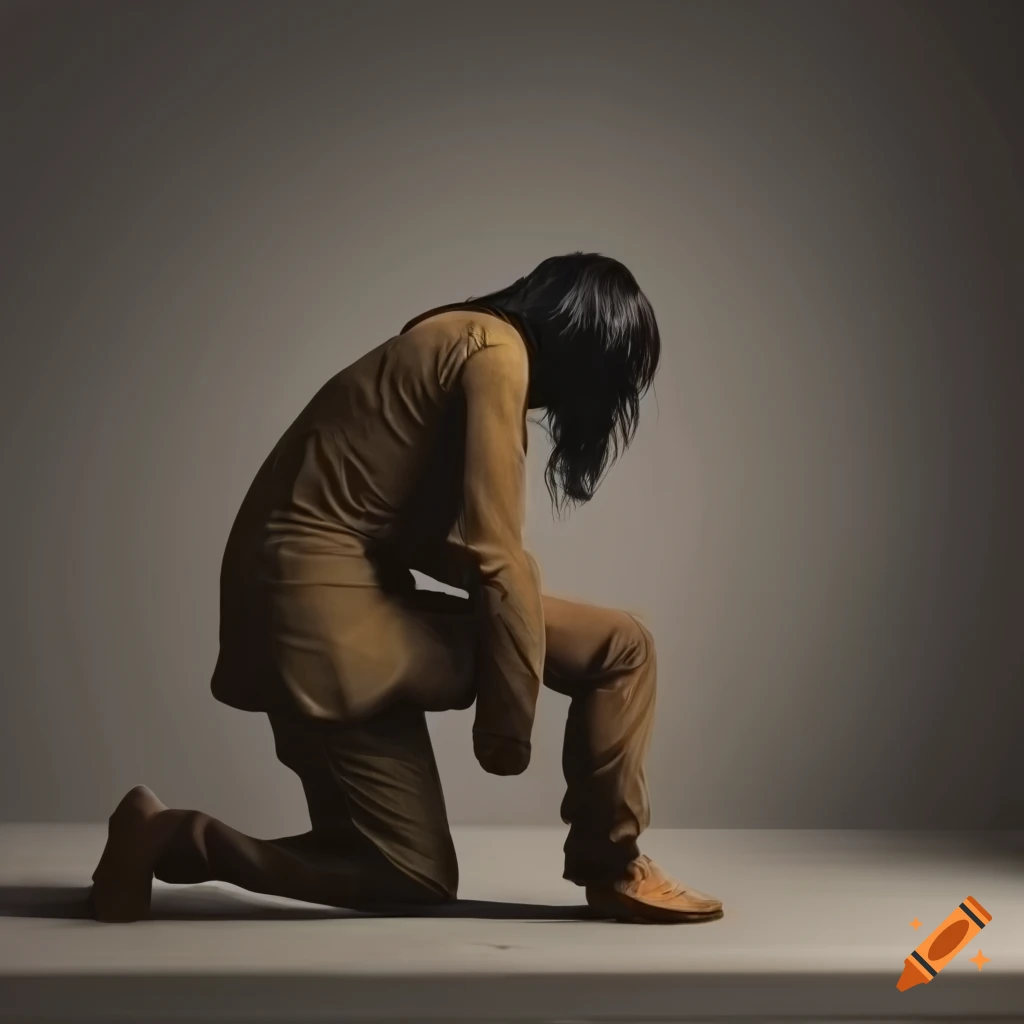 Man in white tunic kneeling