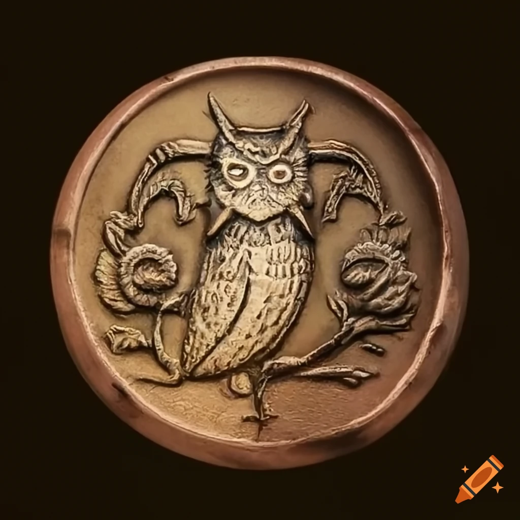 Ancient coin with an owl on Craiyon