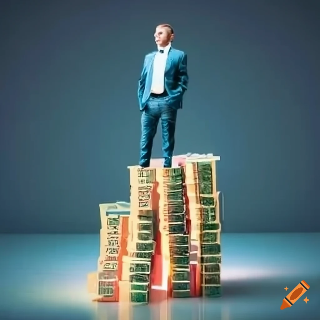 Man standing on a block of cash on Craiyon