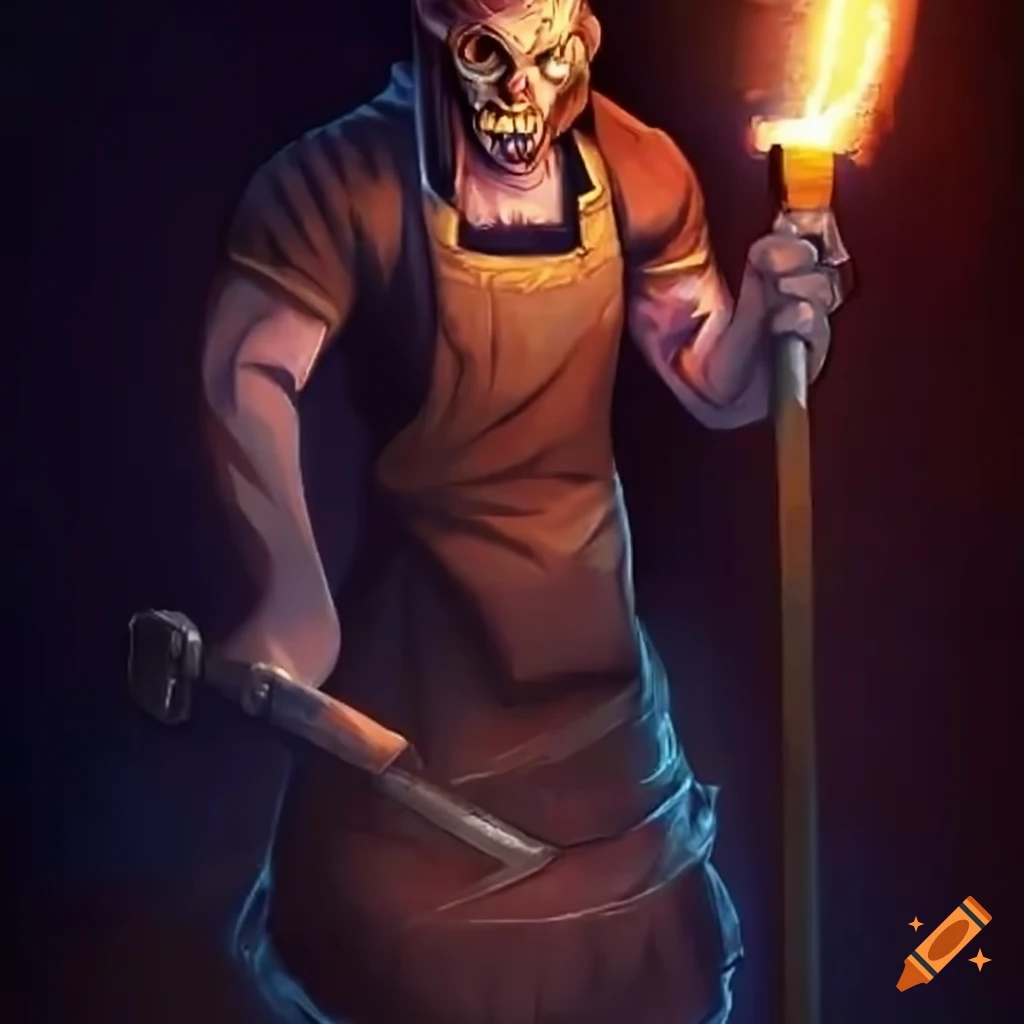 Blacksmith forging a birthday cake like a sword on Craiyon