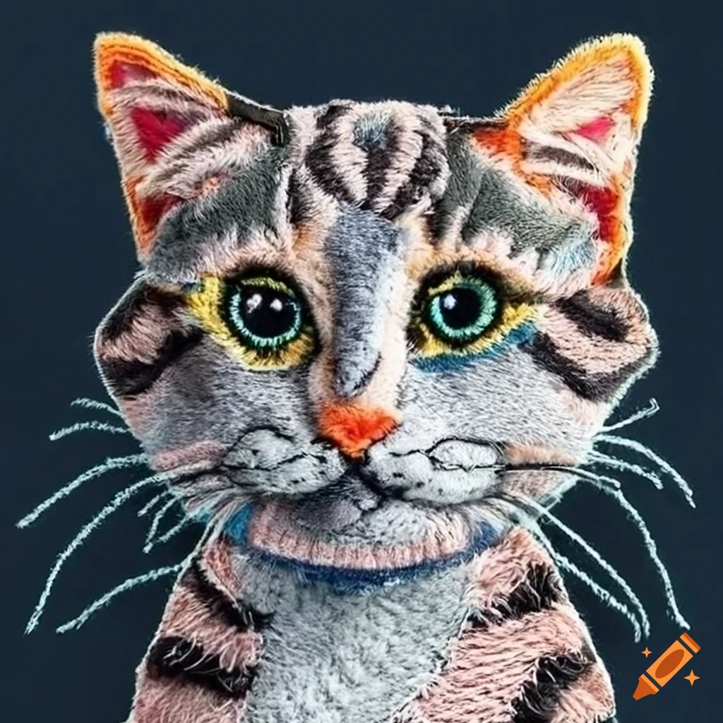 Cats and tulip embroidery on white background on Craiyon