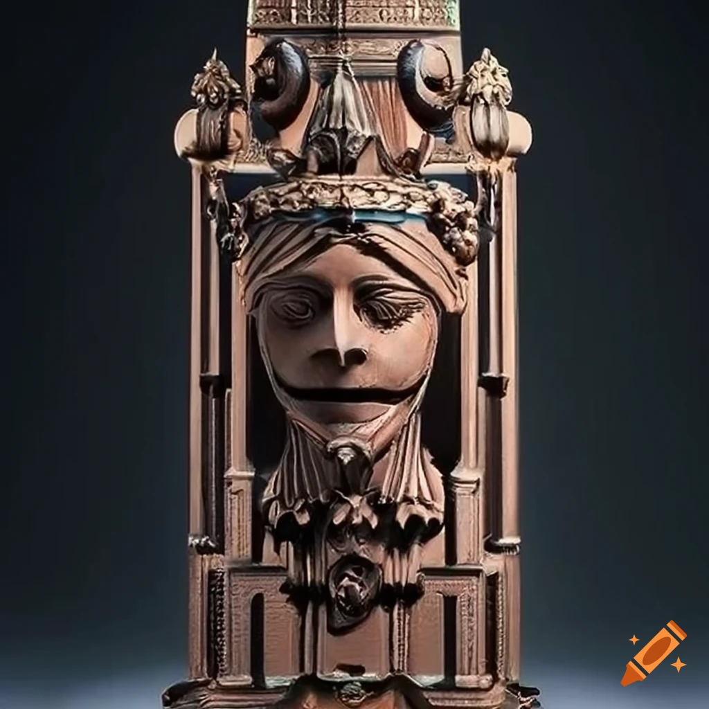 Sapphire architectural stave carving artwork with fine details on Craiyon