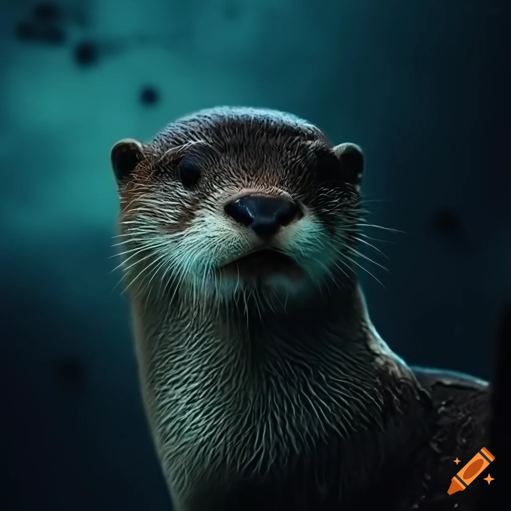 Dark and nostalgic artwork of otters in space on Craiyon