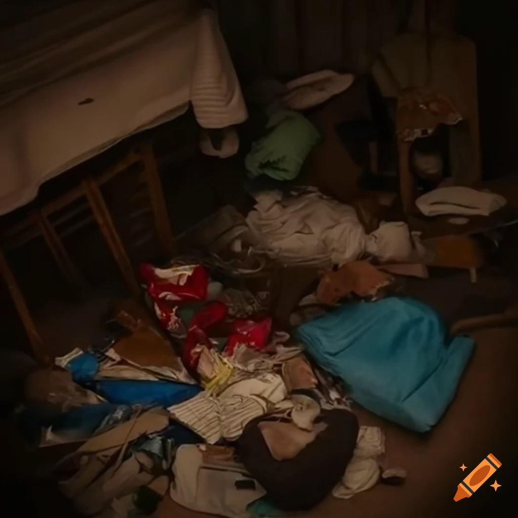 Image of a cluttered and messy bedroom on Craiyon