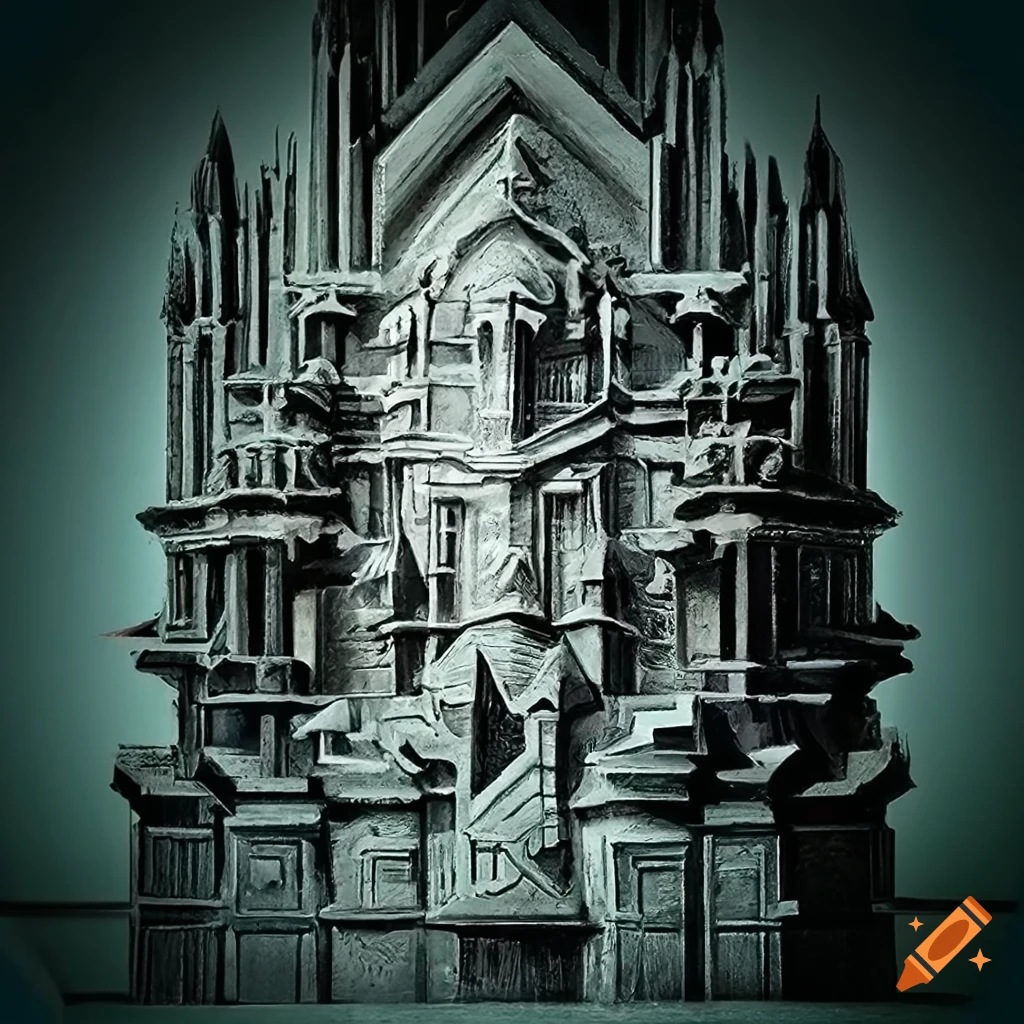 Dark and sinister castle in a kafkaesque medieval town inspired by h.p ...