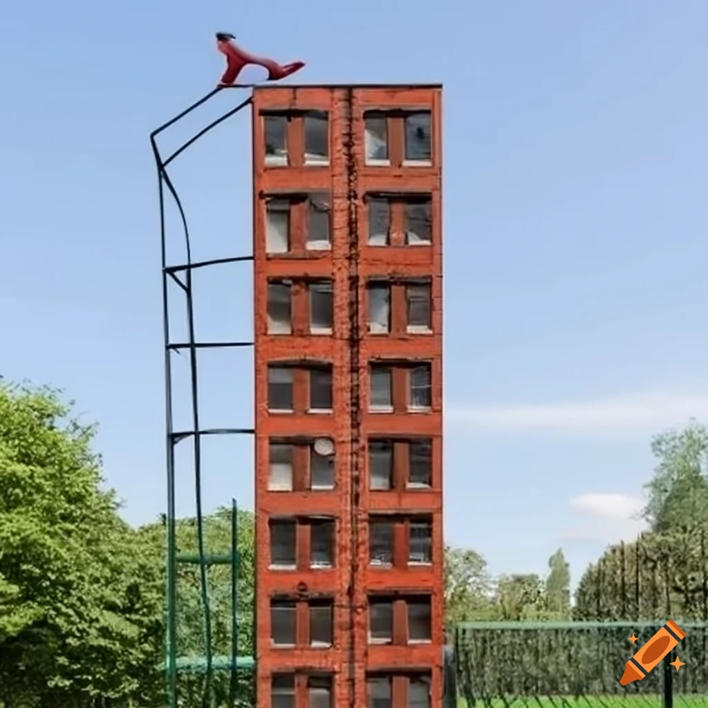 Spider-man themed climbing frame surrounded by brown blocks of flats on ...