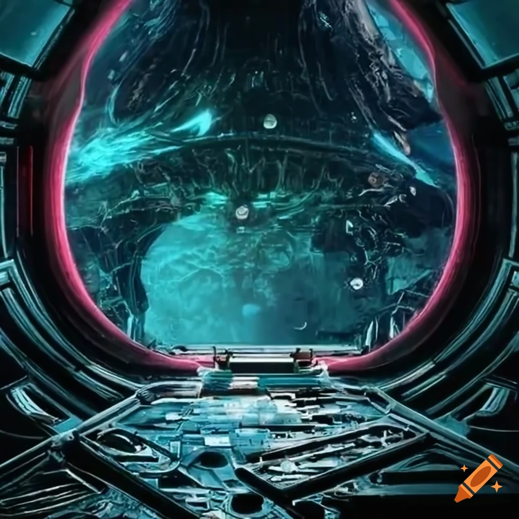 Surrealist spaceship with aliens and strange machines on Craiyon