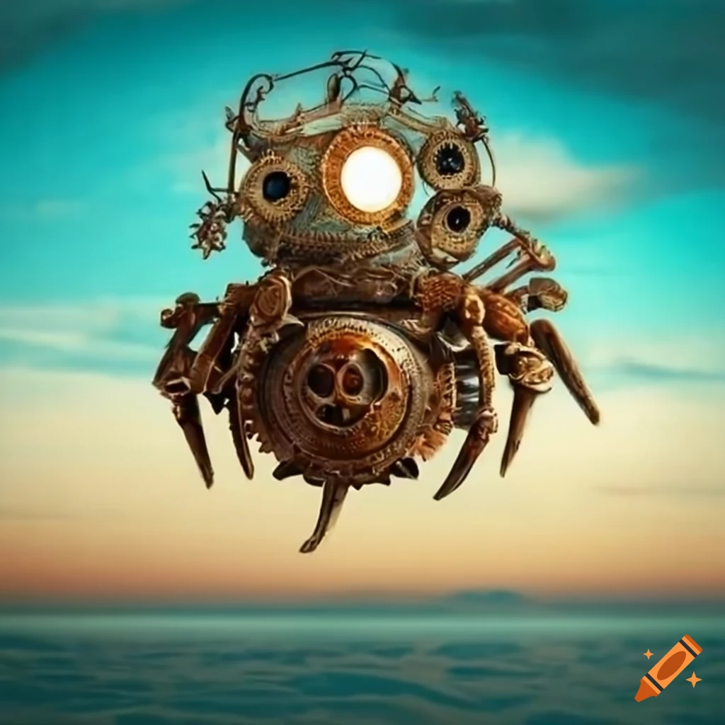 Steampunk crab machines on the beach