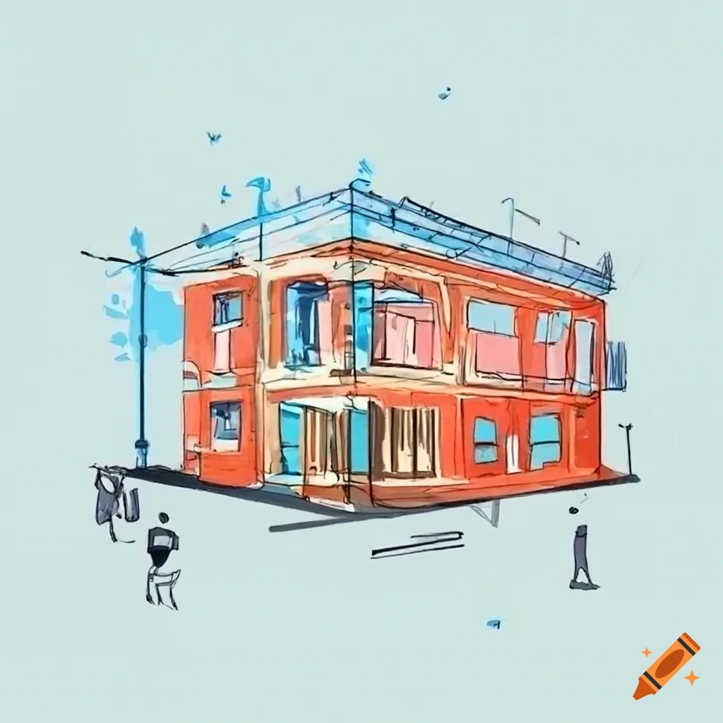 Detailed fine line drawing of a modern rural small town in the usa on ...