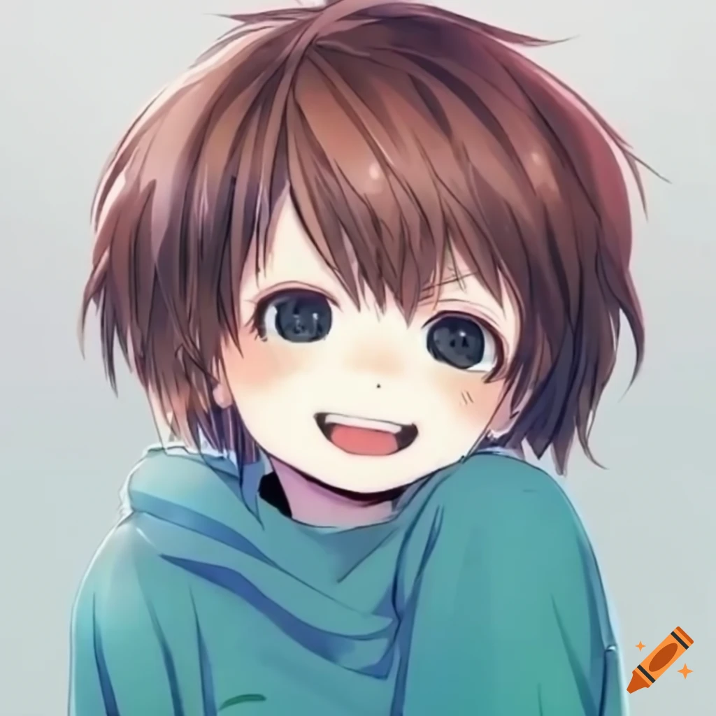 Cute manga kid with an irregular smile