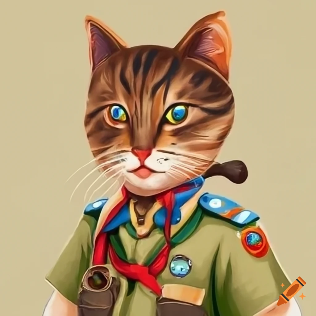 Humorous image of a cat in a boy scout uniform on Craiyon