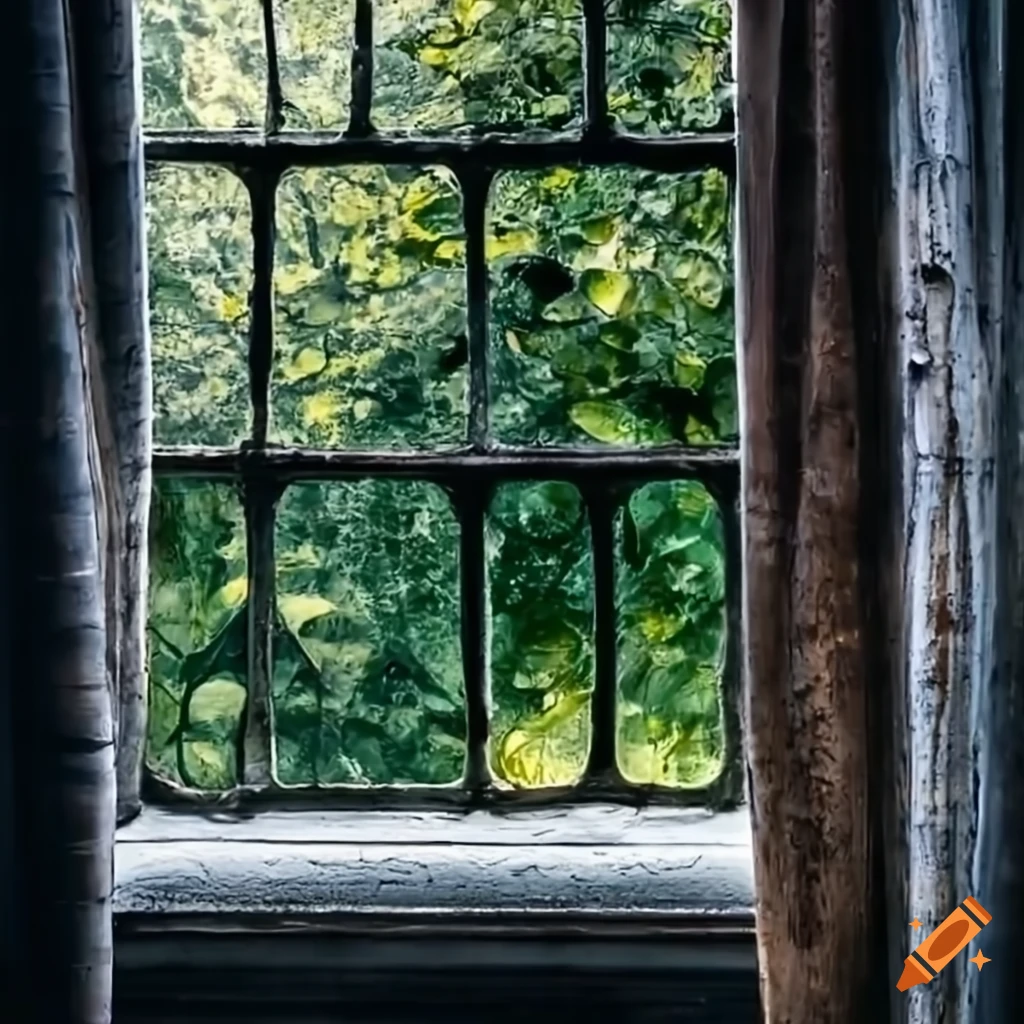 Window with a vase and a curtain gently moving
