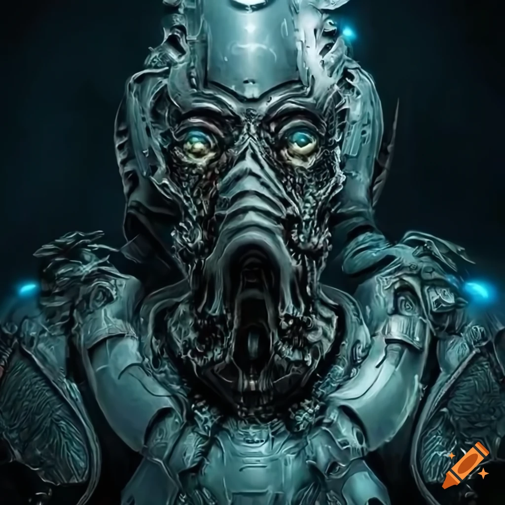 Detailed sci-fi humanoid creature in bio mechanical armor on Craiyon