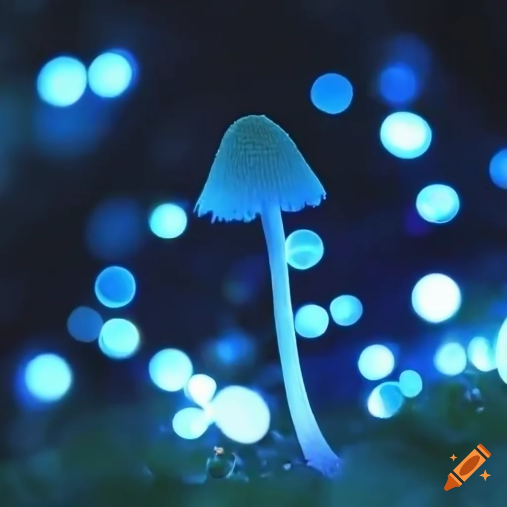 Close-up of glowing mushrooms with bokeh effect on Craiyon