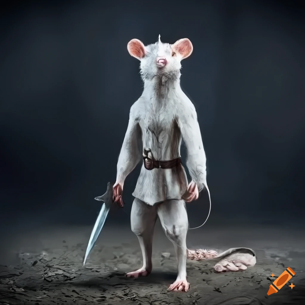 Medieval rat warrior on dark background