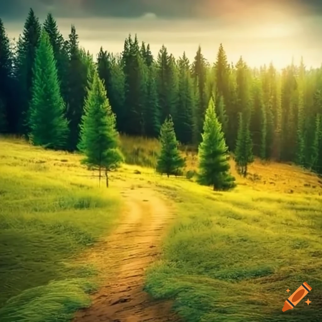 Scenic view of grasslands with trees, rivers, and lakes under the sun ...