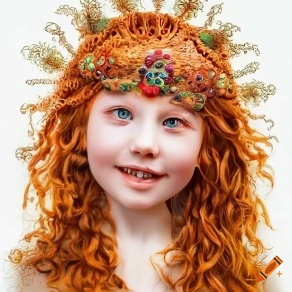 Adorable illustration of cute ginger-haired girls with unique embellishments on Craiyon