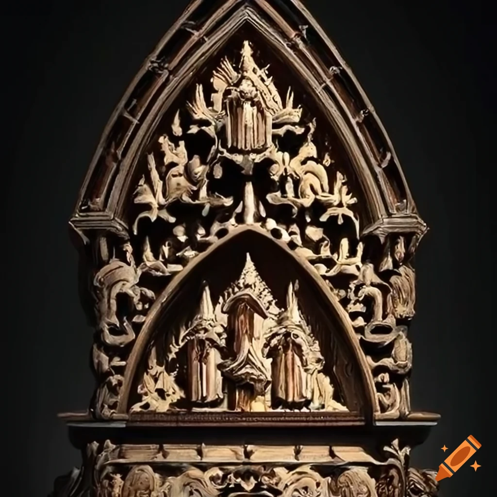 Sapphire architectural stave carving artwork on Craiyon