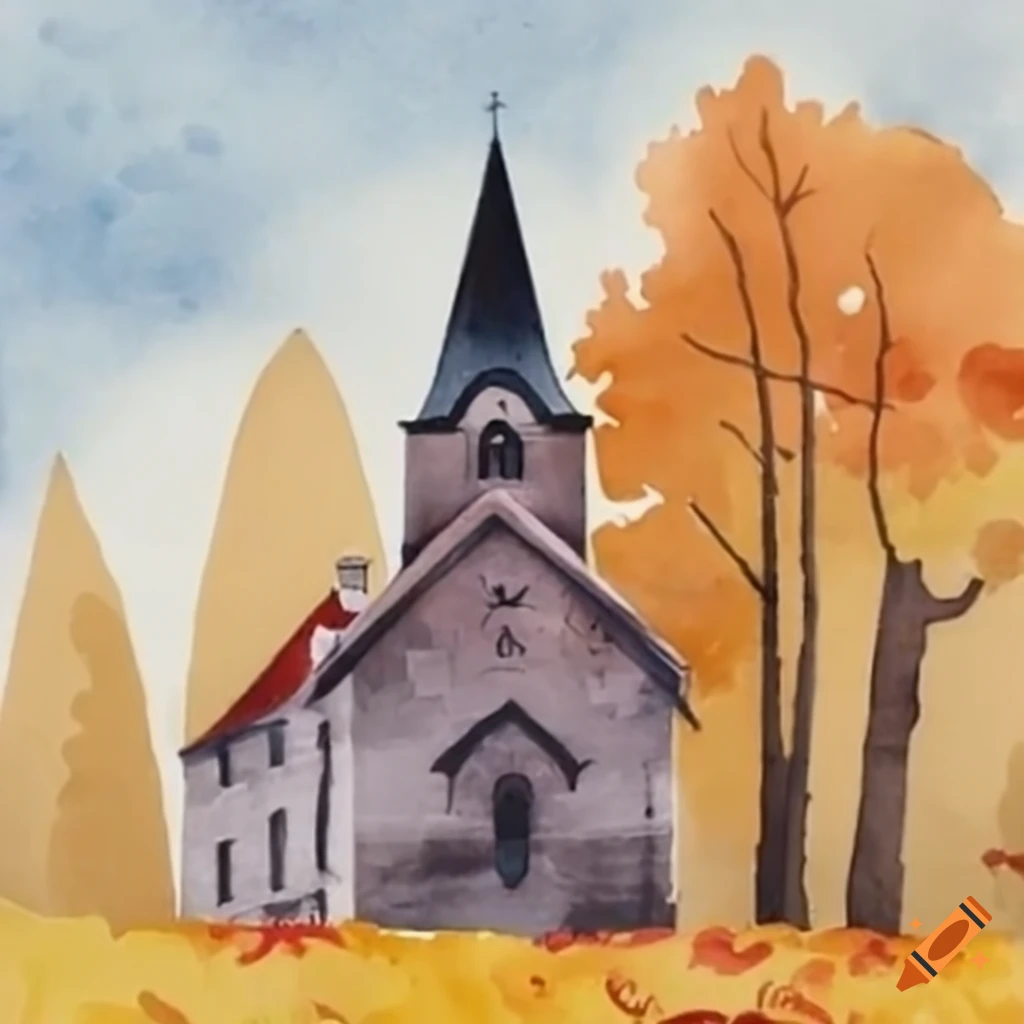 Village with church in autumn on Craiyon