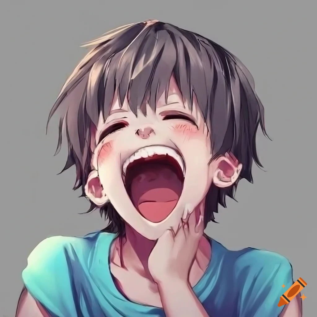 Anime kid laughing and enjoying tickle experience on Craiyon
