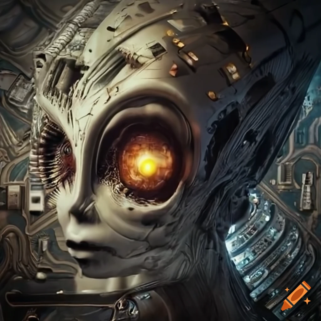 Surreal image of aliens in a spaceship