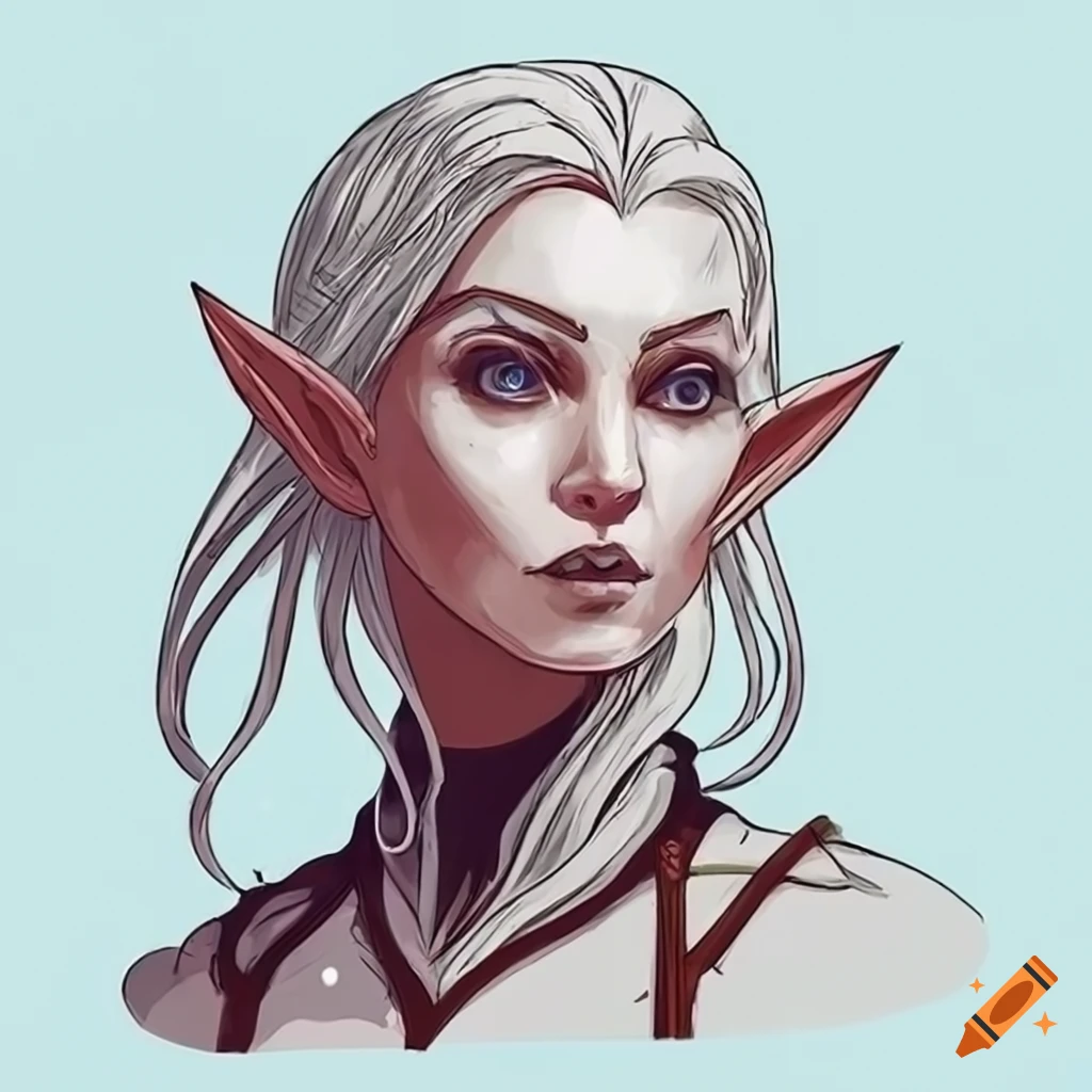 Coloring page of a white-haired elf wizard on Craiyon