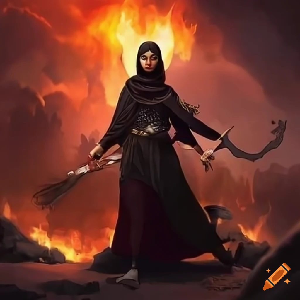 Powerful Muslim female warriors in battle on Craiyon