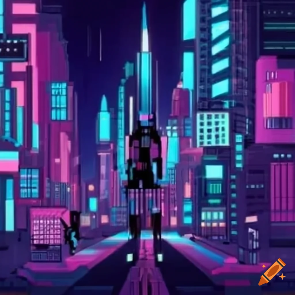 16bit pixel art of a cyber city on Craiyon