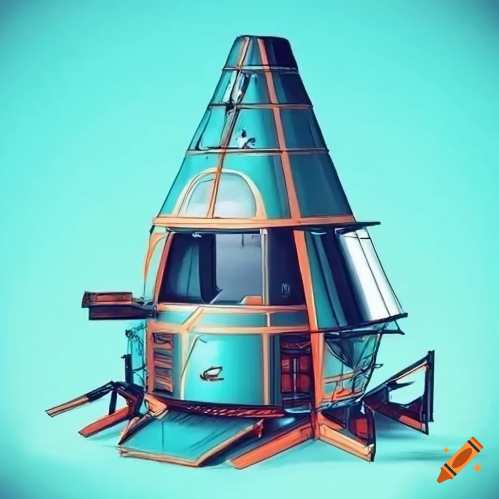 Retro futurism style technical drawing of a unique living pod on Craiyon