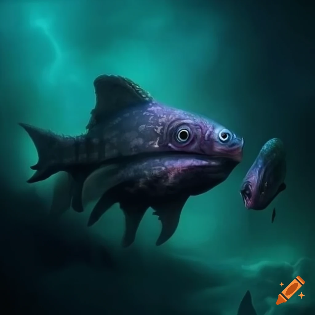 Surrealistic depiction of abyssal fish monsters on Craiyon