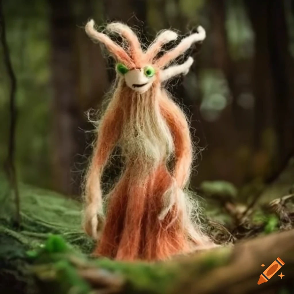 Felted wool sculpture of a forest creature on Craiyon