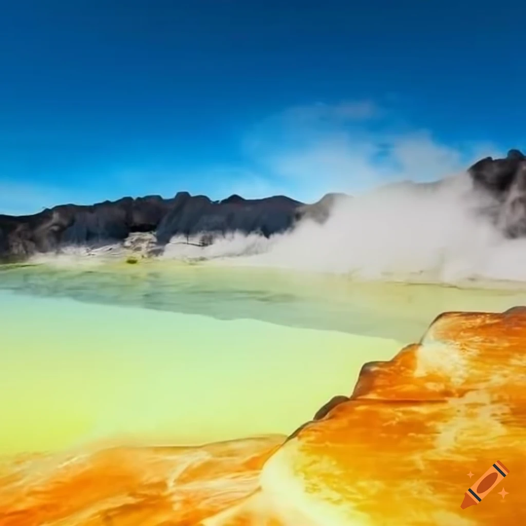 Boiling sulfur pools in a geothermal lake on Craiyon
