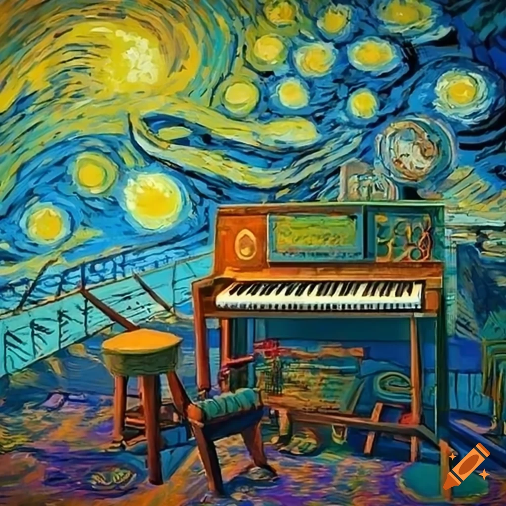 Piano bar in van gogh style on Craiyon
