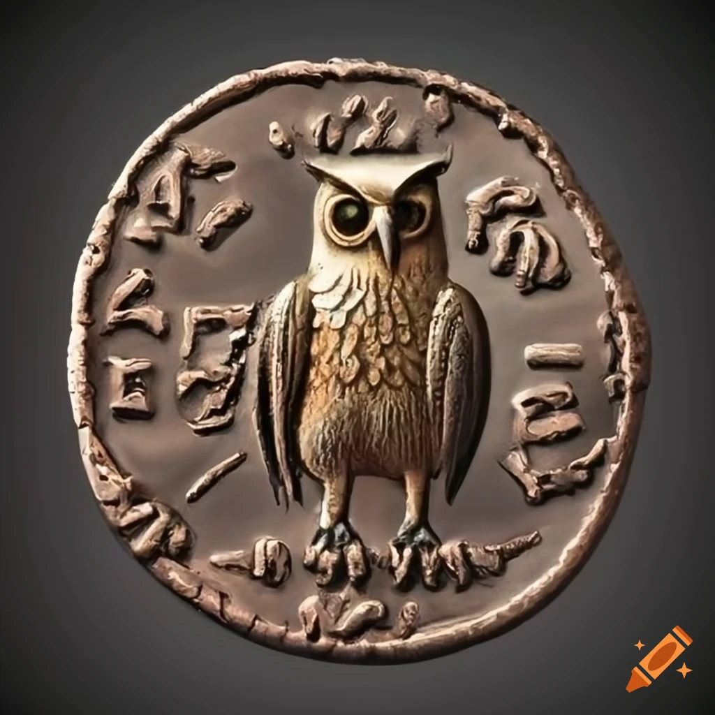 Old rusty antique coin with unicorn representation on Craiyon