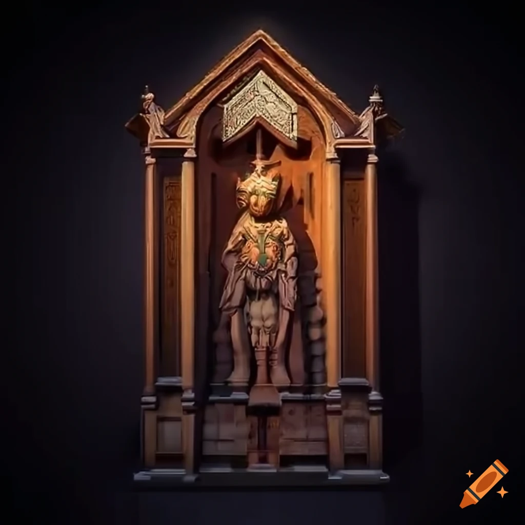 Detailed architectural carving in zelda game motif
