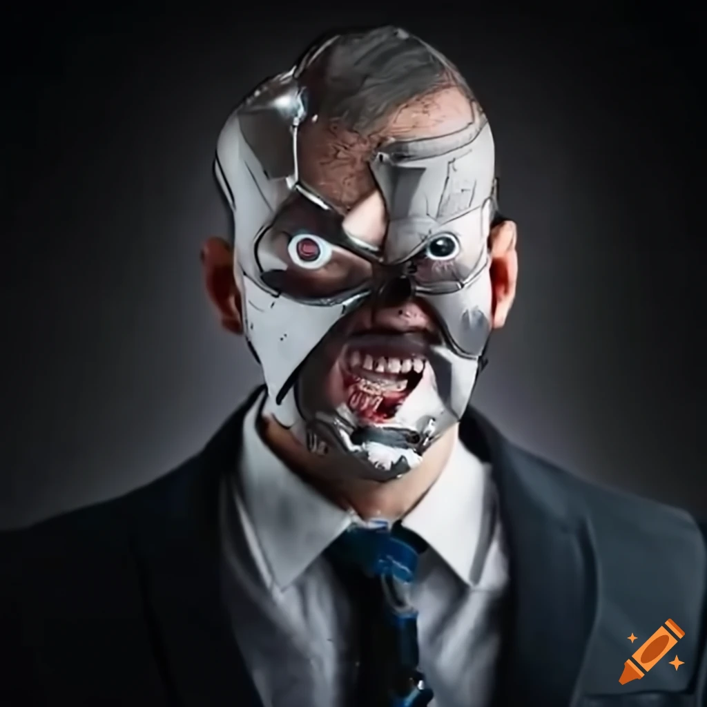 Image of an angry cyborg businessman