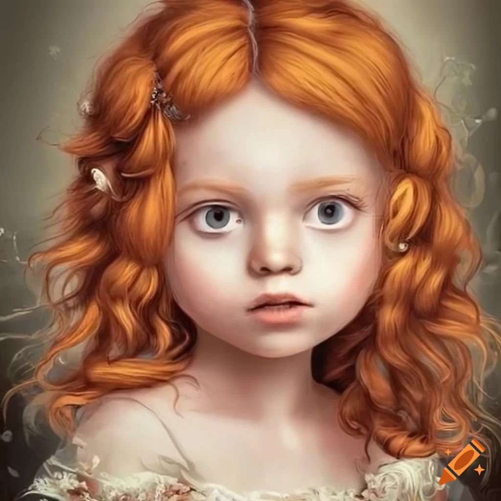 Cute And Adorable Illustration Of Ginger Haired Dressed Girls