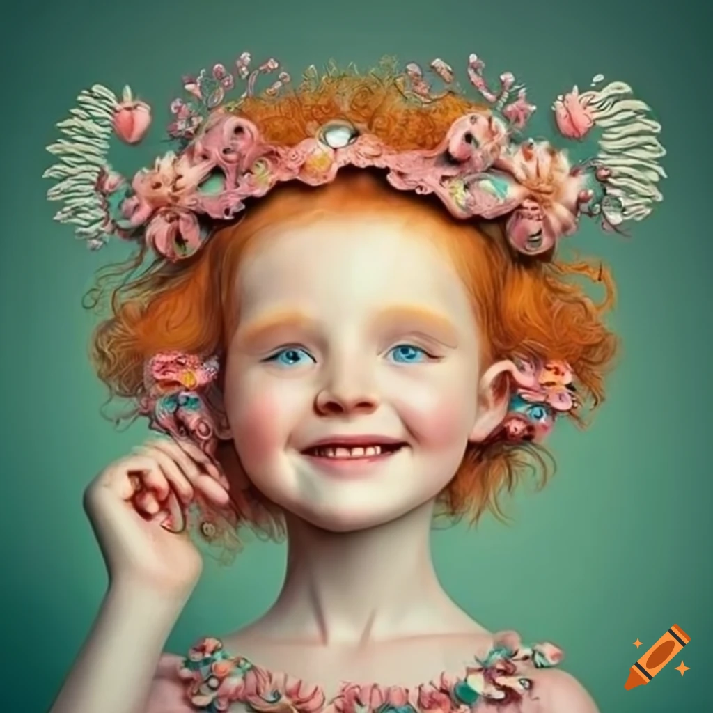 Cute and adorable illustration of ginger-haired dressed girls