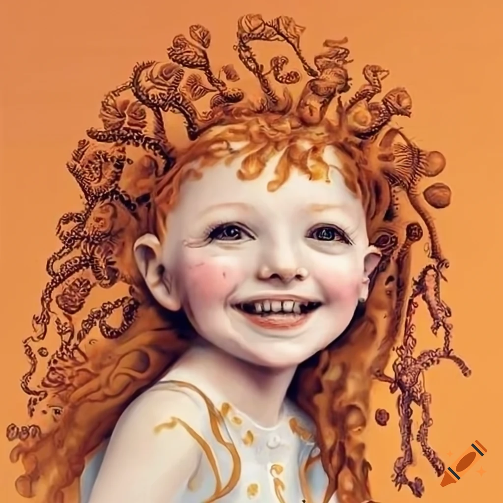 Illustration of cute ginger-haired girls with unique embellishments on ...