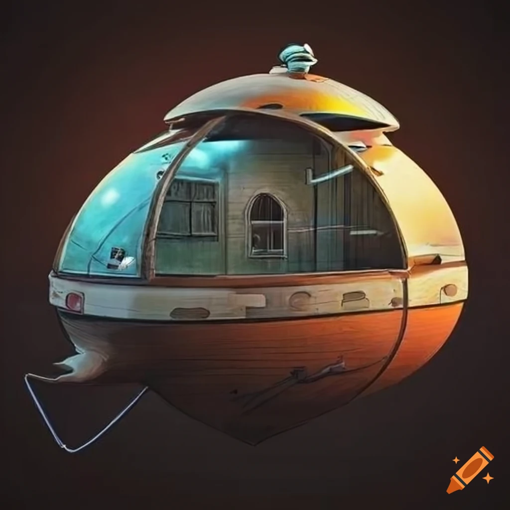 Retro futurism living pod with unique landing stilts drawing on Craiyon
