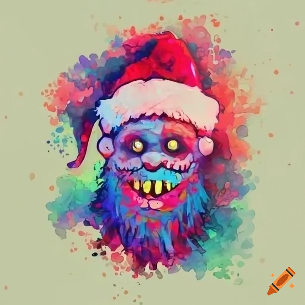 Vibrant t-shirt design of a neon zombie santa claus