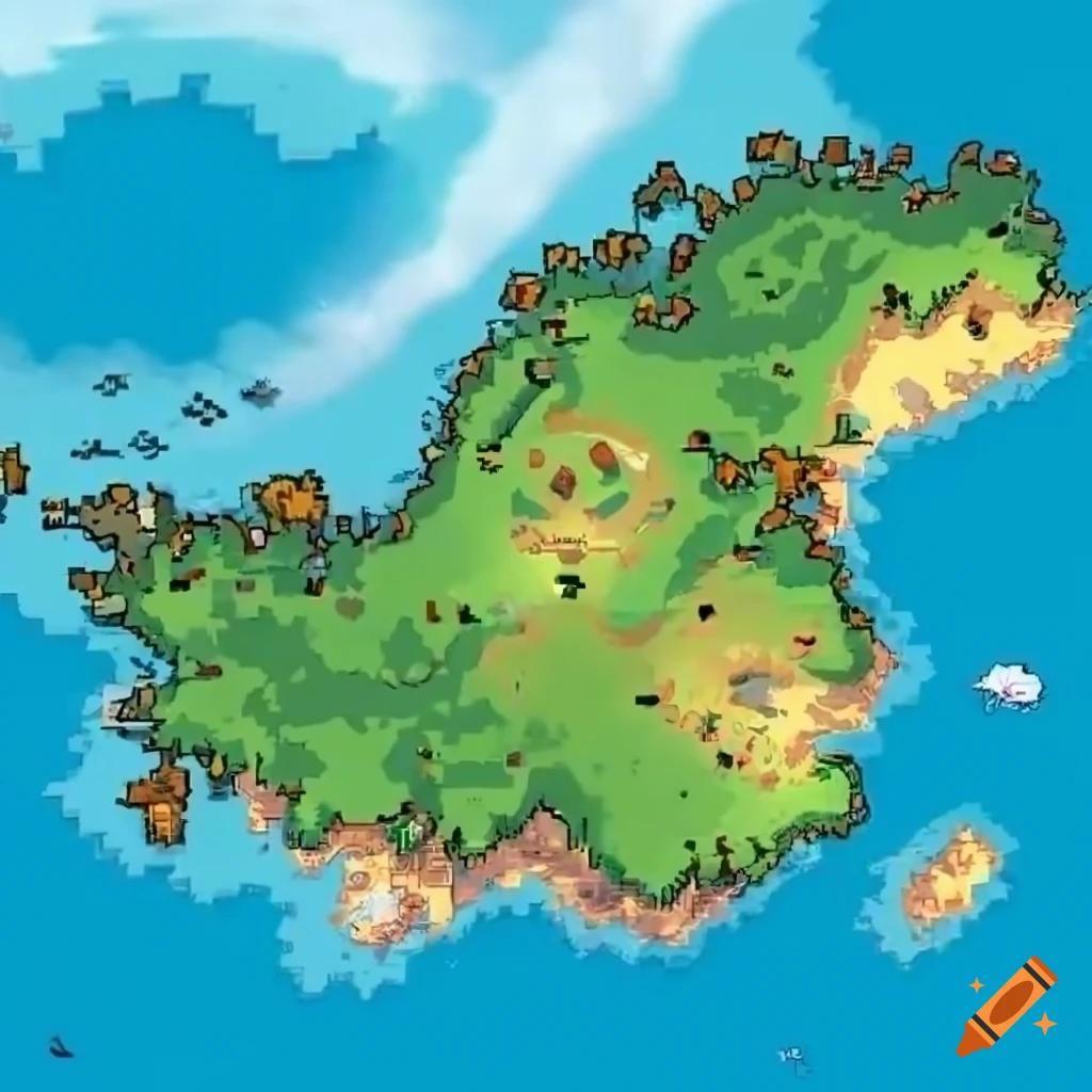 Pixel map of an imaginary world with additional oceans on Craiyon
